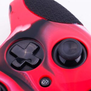 YoRHa Thickened Rubber Silicone Cover Skin Case 3D Letters Massage Grip for Xbox One S/X Controller x 1(Red&Black) with PRO Thumb Grips x 8