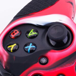 YoRHa Thickened Rubber Silicone Cover Skin Case 3D Letters Massage Grip for Xbox One S/X Controller x 1(Red&Black) with PRO Thumb Grips x 8