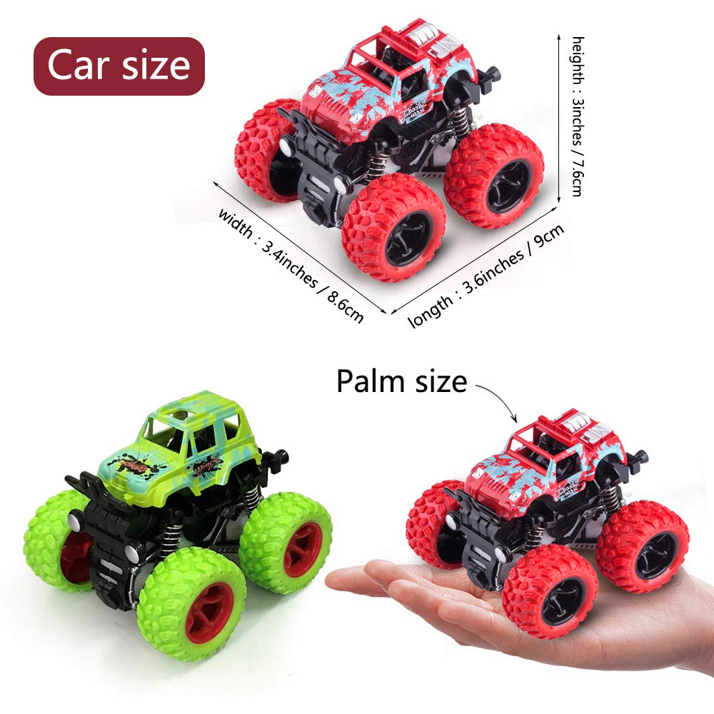 XHAIZ 2PCS Monster Trucks Toys for 3 Year Old Boys， Pull Back Cars Toy for Toddler, Friction Powered Monster Truck,Cars Birthday for Kids Ages 3 4 5 6 7 Boys and Girls (Red and Green)