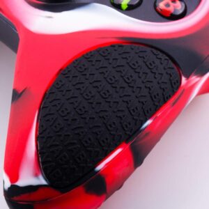 YoRHa Thickened Rubber Silicone Cover Skin Case 3D Letters Massage Grip for Xbox One S/X Controller x 1(Red&Black) with PRO Thumb Grips x 8