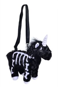 nite closet unicorn purse for women gothic bag crossbody shoulder cute fluffy animal halloween (black)