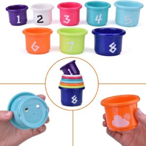 16Pcs Bath Toys for Toddlers, Flower Waterfall Water Station Garden Squirter Toys, Stacking Cups Watering Can Shower Toy,Fun Bath Time Toys for Kids Girls and Boys Age 1-5