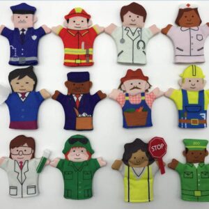 Happy Helpers Finger Puppets 12-Piece Set - Teach and Learn with a Variety of Neighborhood People Characters - Free Bonus E-Book - for Families, Children, Kindergarten, Play and ESL