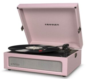 crosley cr8017a-am voyager vintage portable vinyl record player turntable with bluetooth receiver and built-in speakers, amethyst