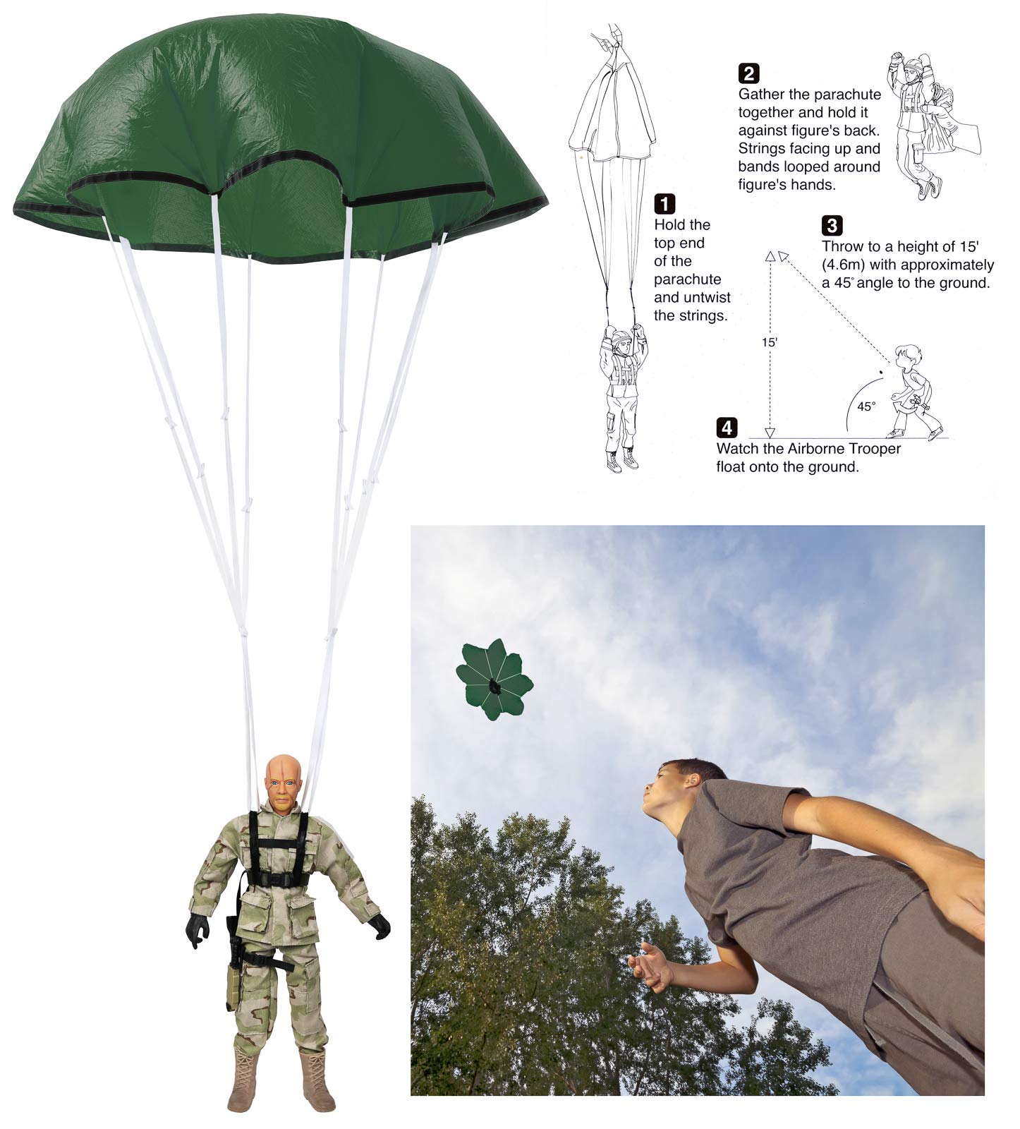 Click N' Play Military Airborne Paratrooper, 12-Inch Action Figures | Accessories, Army Stuff, Clothes, Toy Weapons, Costume | Army Guys, Soldier, World Peacekeepers | Action Figure Army Men Toys