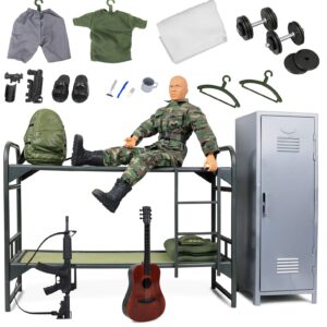 Click N' Play Military Camp Bunk House Life, Military 12” Action Figure Play Set with Accessories Including Army Gear, Bunk Beds, Locker, Army Playset for Boys 3+