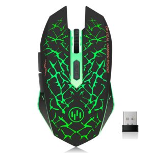 vegcoo c12 wireless gaming mouse,rechargeable mice silent click cordless mouse with 6 buttons pc gaming mice advanced technology with 2.4ghz up to 2400dpi for pc laptop (green)