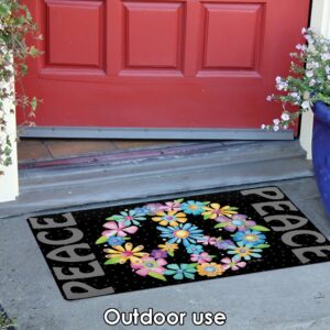 Toland Home Garden 800451 Peace Sign Flowers Flower Door Mat 18x30 Inch Hippie Outdoor Doormat for Entryway Indoor Entrance