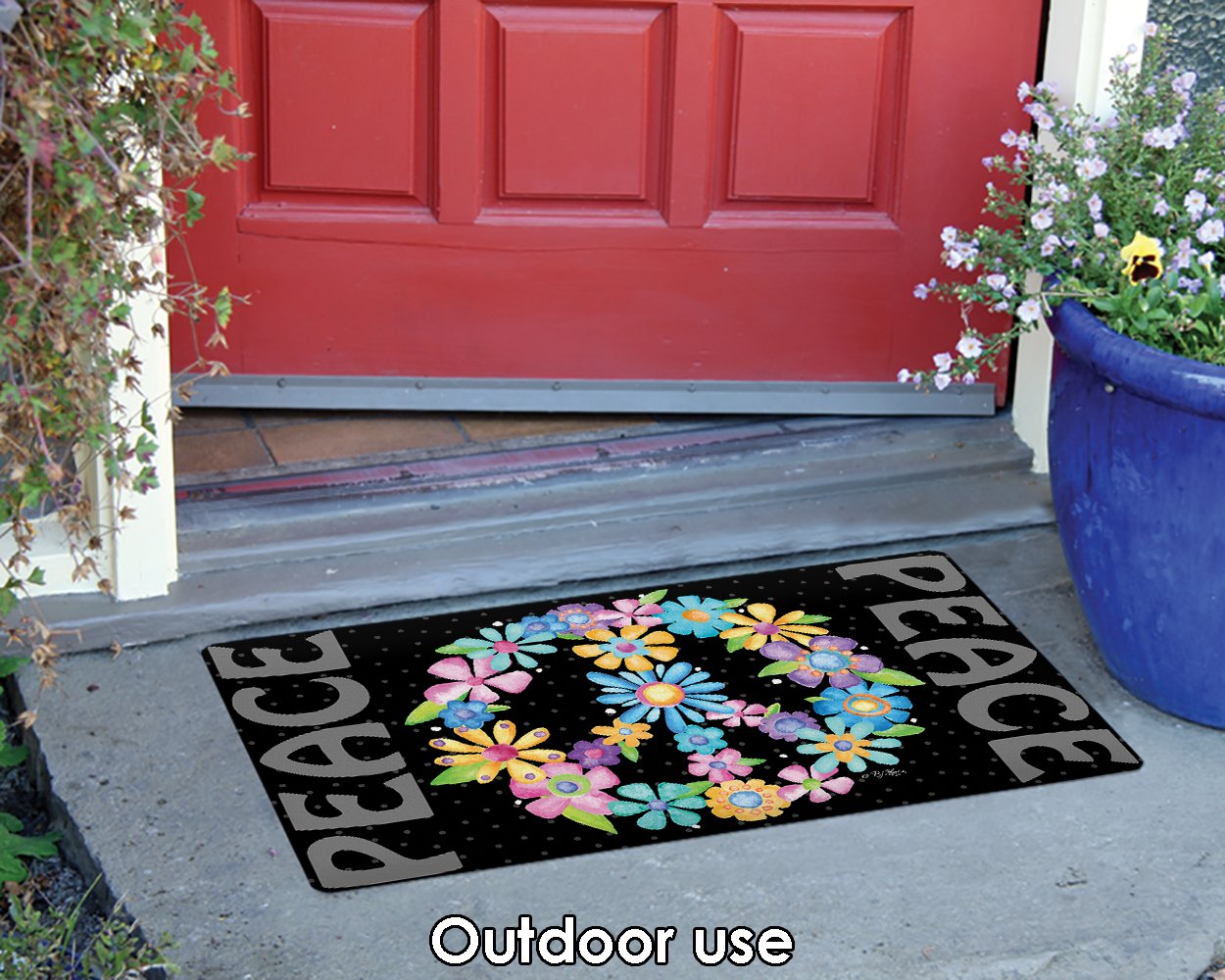 Toland Home Garden 800451 Peace Sign Flowers Flower Door Mat 18x30 Inch Hippie Outdoor Doormat for Entryway Indoor Entrance