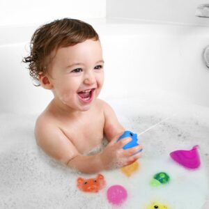 11 PCs Bath Toys for Toddlers 1-3, Sprinkle Water Lab with Sea Animals Water Toys, Stacking Cups and Fishing Net Bathtub Toys