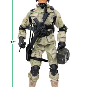 Click N' Play Military Airborne Paratrooper, 12-Inch Action Figures | Accessories, Army Stuff, Clothes, Toy Weapons, Costume | Army Guys, Soldier, World Peacekeepers | Action Figure Army Men Toys