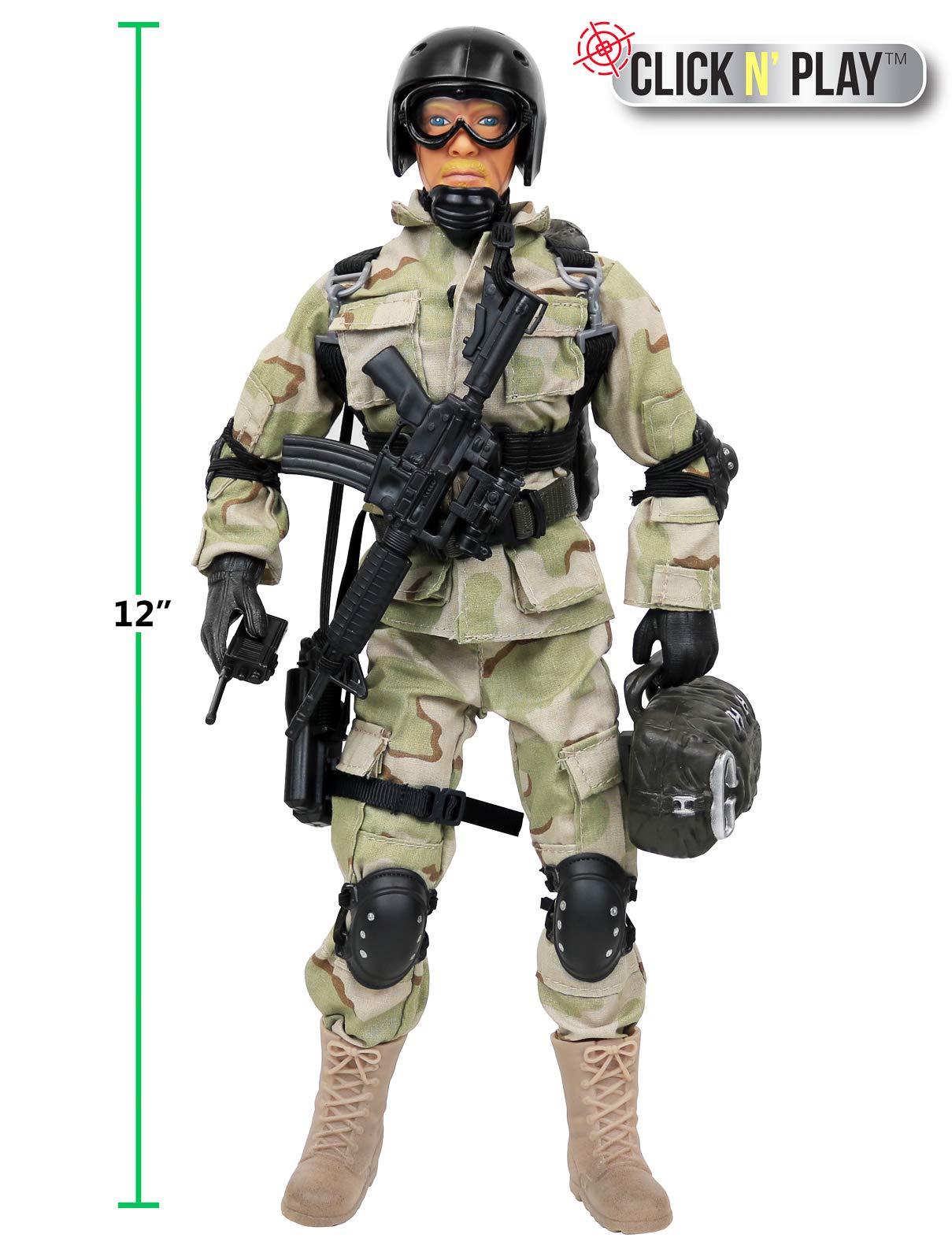 Click N' Play Military Airborne Paratrooper, 12-Inch Action Figures | Accessories, Army Stuff, Clothes, Toy Weapons, Costume | Army Guys, Soldier, World Peacekeepers | Action Figure Army Men Toys