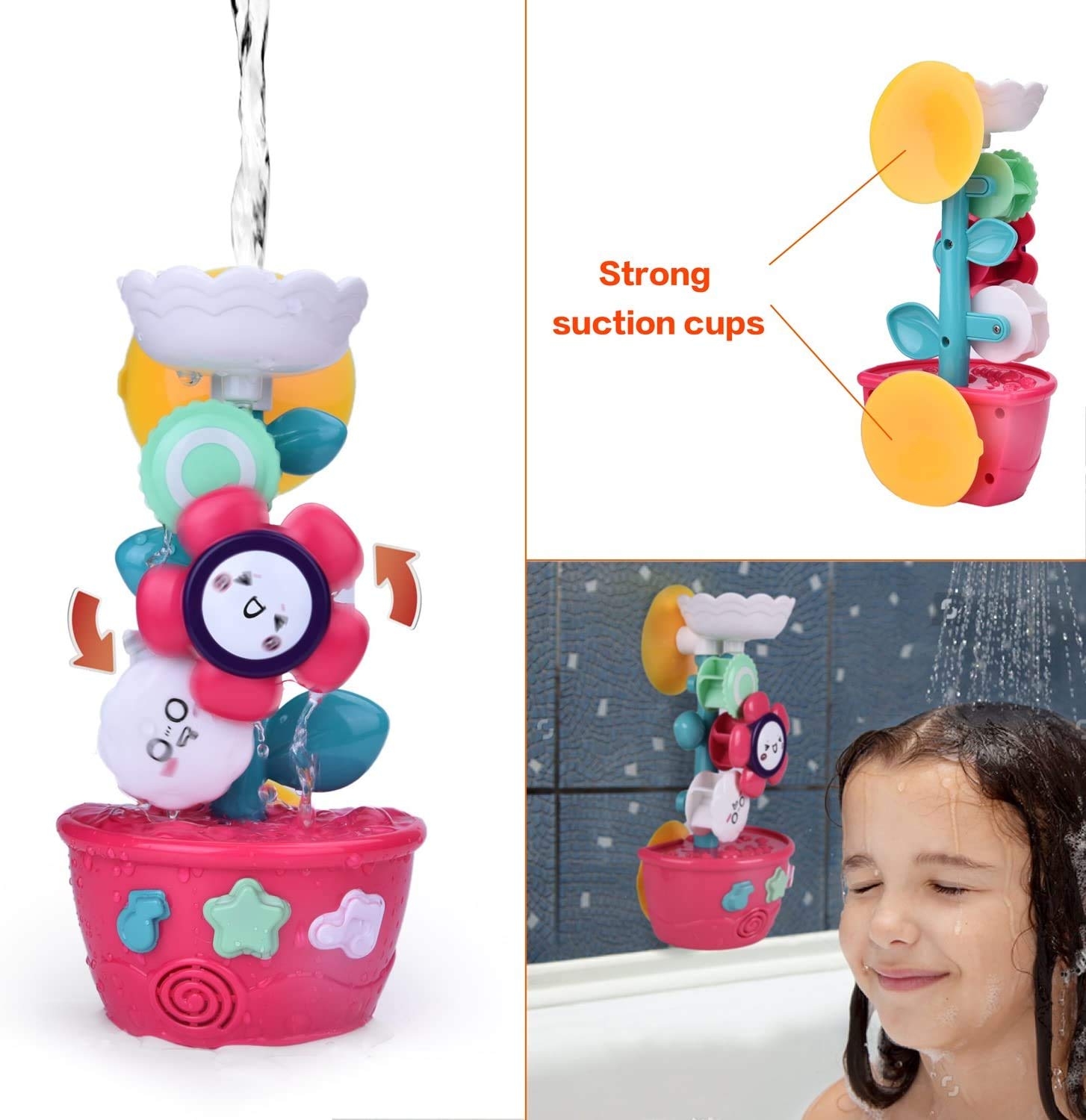 16Pcs Bath Toys for Toddlers, Flower Waterfall Water Station Garden Squirter Toys, Stacking Cups Watering Can Shower Toy,Fun Bath Time Toys for Kids Girls and Boys Age 1-5