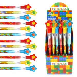 tiny mills 24 pcs building blocks brick multi point stackable pencil with eraser for brick birthday party favor prize carnival goodie bag stuffers classroom rewards pinata fillers