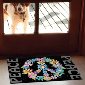 Toland Home Garden 800451 Peace Sign Flowers Flower Door Mat 18x30 Inch Hippie Outdoor Doormat for Entryway Indoor Entrance