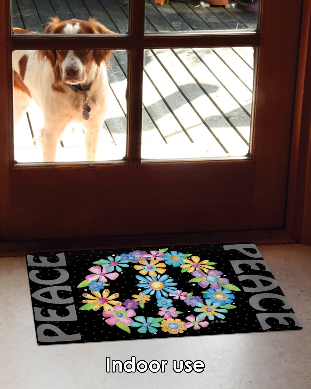 Toland Home Garden 800451 Peace Sign Flowers Flower Door Mat 18x30 Inch Hippie Outdoor Doormat for Entryway Indoor Entrance