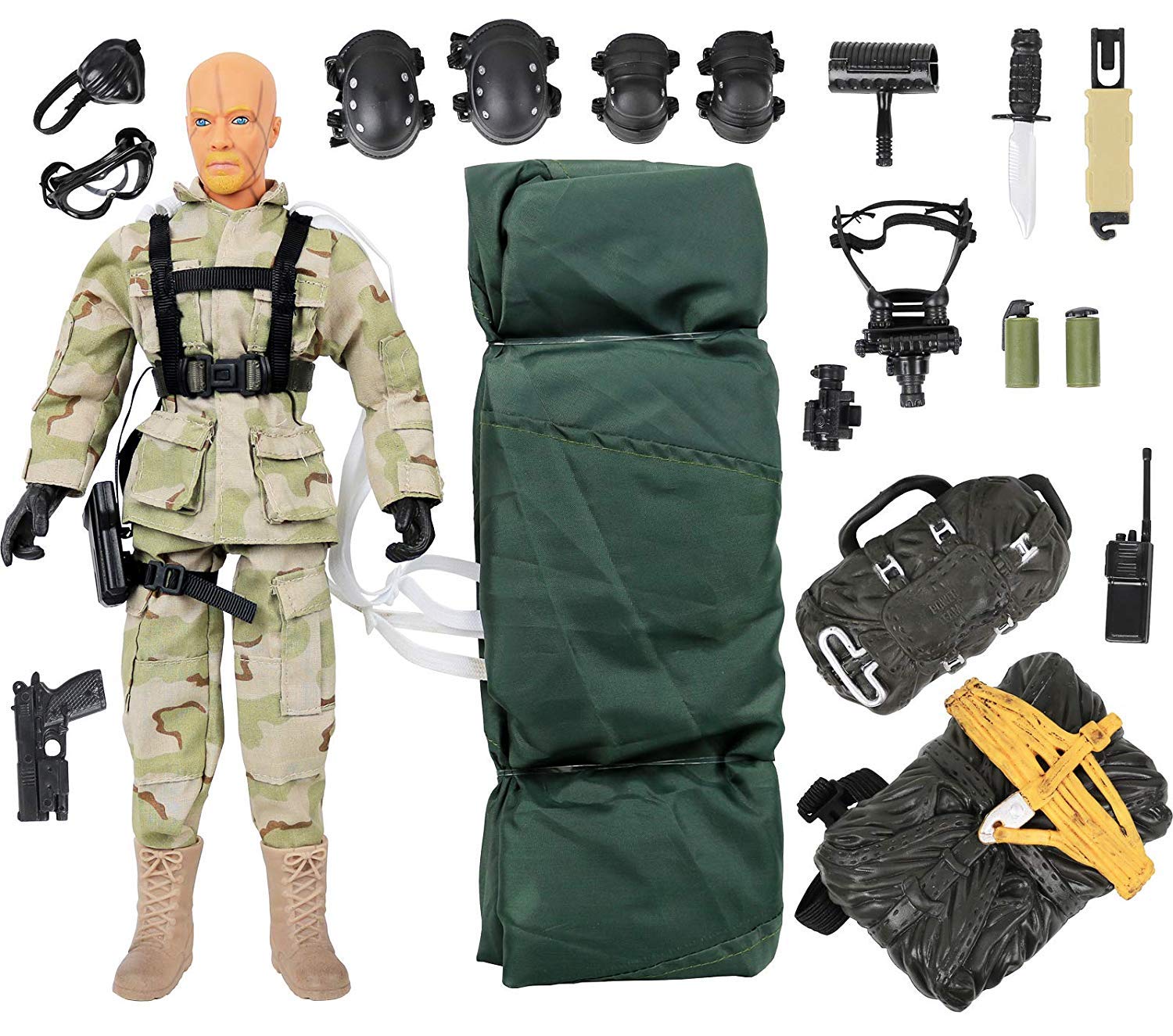 Click N' Play Military Airborne Paratrooper, 12-Inch Action Figures | Accessories, Army Stuff, Clothes, Toy Weapons, Costume | Army Guys, Soldier, World Peacekeepers | Action Figure Army Men Toys