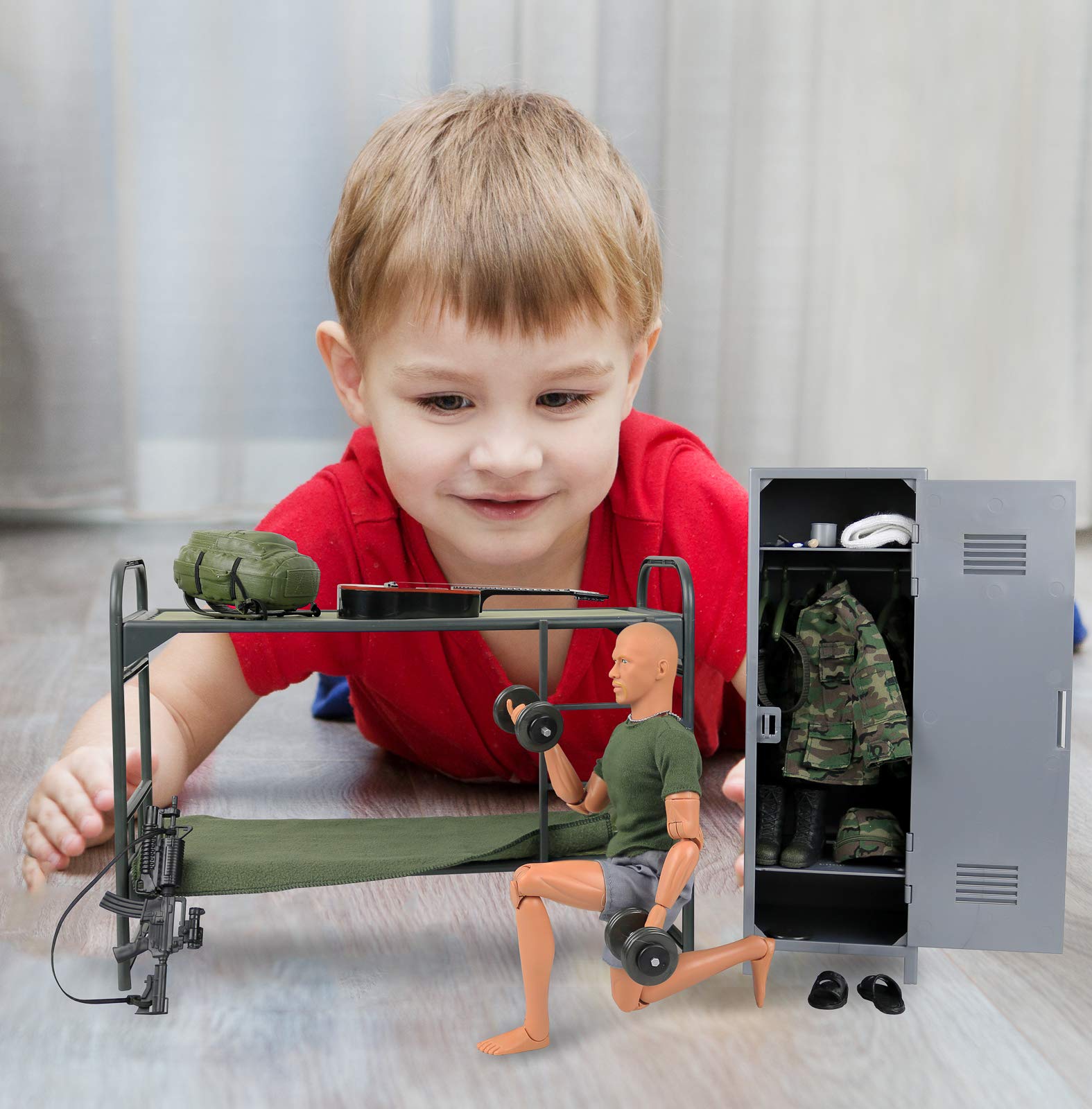 Click N' Play Military Camp Bunk House Life, Military 12” Action Figure Play Set with Accessories Including Army Gear, Bunk Beds, Locker, Army Playset for Boys 3+