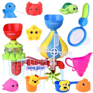 11 pcs bath toys for toddlers 1-3, sprinkle water lab with sea animals water toys, stacking cups and fishing net bathtub toys