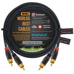 15 foot rca cable pair - gotham gac-4/1 (black) star-quad audio interconnect cable with amphenol acpl black chrome body, gold plated rca connectors - directional