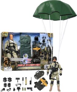 click n' play military airborne paratrooper, 12-inch action figures | accessories, army stuff, clothes, toy weapons, costume | army guys, soldier, world peacekeepers | action figure army men toys