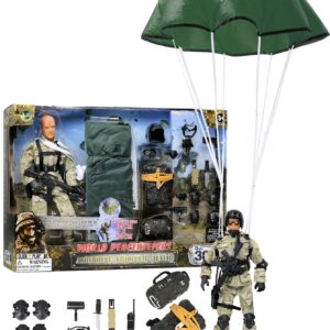 Click N' Play Military Airborne Paratrooper, 12-Inch Action Figures | Accessories, Army Stuff, Clothes, Toy Weapons, Costume | Army Guys, Soldier, World Peacekeepers | Action Figure Army Men Toys