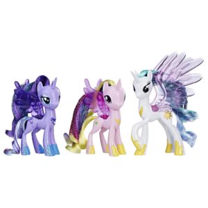 my little pony princess celestia, luna, and cadance 3 pack - 3" glitter unicorn toys with wings from the movie