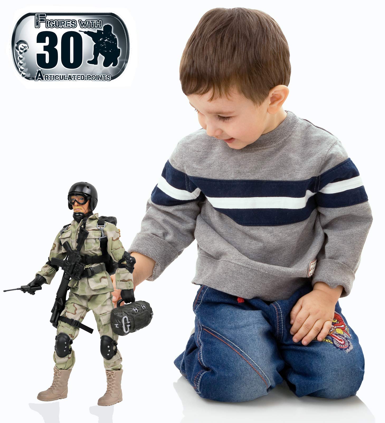 Click N' Play Military Airborne Paratrooper, 12-Inch Action Figures | Accessories, Army Stuff, Clothes, Toy Weapons, Costume | Army Guys, Soldier, World Peacekeepers | Action Figure Army Men Toys