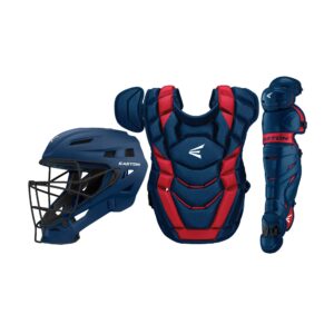 easton elite x baseball catchers equipment box set, youth, navy/red