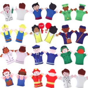 Happy Helpers Finger Puppets 12-Piece Set - Teach and Learn with a Variety of Neighborhood People Characters - Free Bonus E-Book - for Families, Children, Kindergarten, Play and ESL