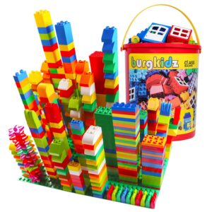 burgkidz big building block set - 214 pieces toddler educational toy classic large size building block bricks - 13 fun shapes and storage bucket - compatible with all major bulk bricks set