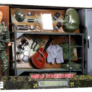 Click N' Play Military Camp Bunk House Life, Military 12” Action Figure Play Set with Accessories Including Army Gear, Bunk Beds, Locker, Army Playset for Boys 3+