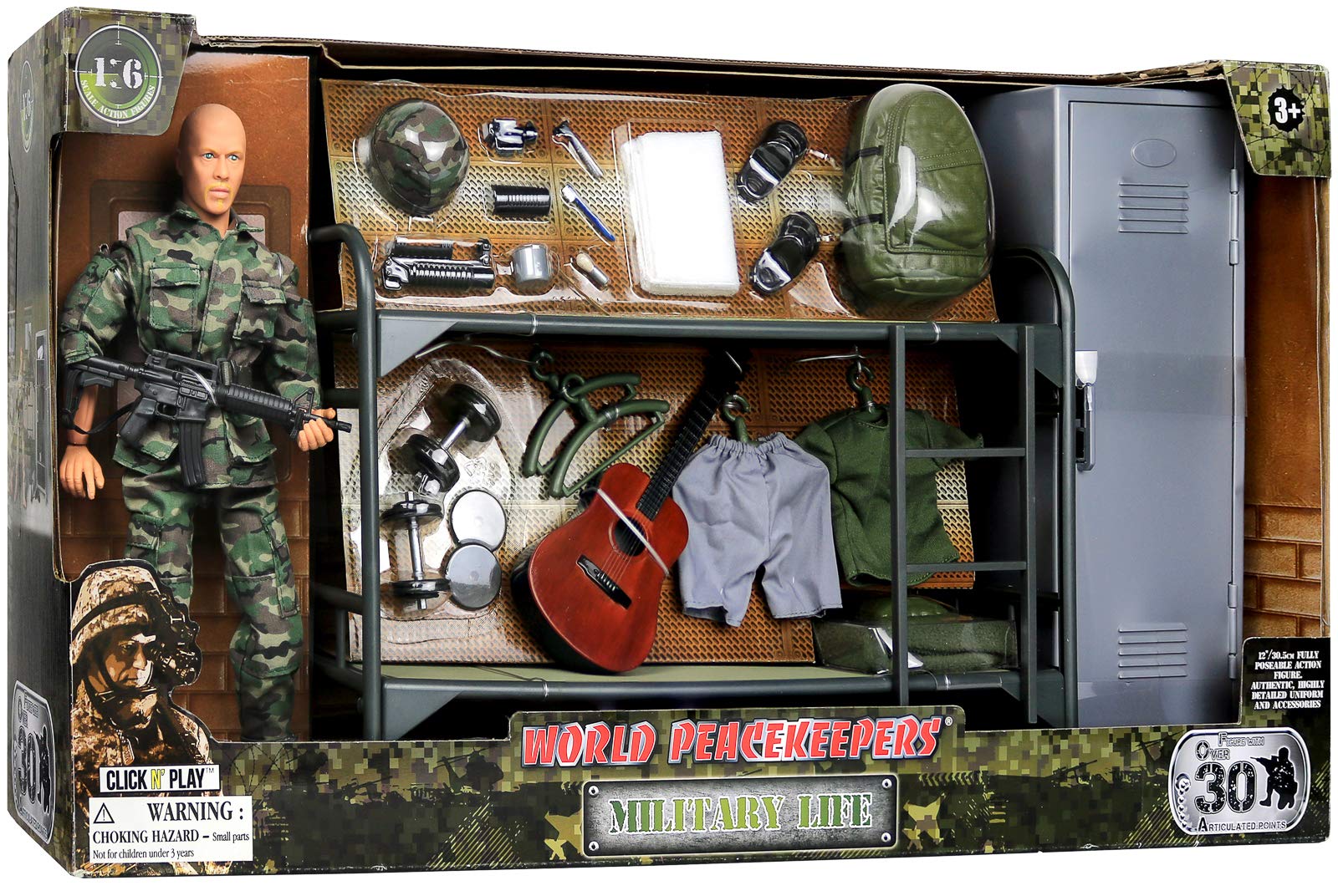 Click N' Play Military Camp Bunk House Life, Military 12” Action Figure Play Set with Accessories Including Army Gear, Bunk Beds, Locker, Army Playset for Boys 3+