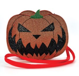 sleepyville critters - halloween purse | pumpkin purse | glittery pumpkin cross body bag | two faced jack o lantern bag