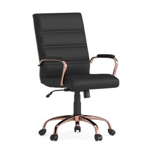 flash furniture whitney mid-back swivel leathersoft desk chair with padded seat and armrests, adjustable height padded leathersoft office chair, black/rose gold