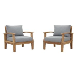 modway eei-1819-nat-gry-set marina premium grade a teak wood outdoor patio, two armchairs, natural gray