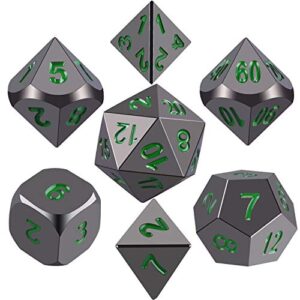 siquk metal polyhedral dice shiny black body and dark green numbers zinc alloy dice with metal case