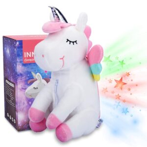 innobeta unicorn toys for girls age 4-6, star projector night light, unicorn stuffed animal gifts travel toy for girls 2 3 4 5 6 7 8 9 years old - cornie the unicorn