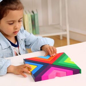 Lewo Wooden Rainbow Stacking Game Stacker Geometry Building Blocks Creative Nesting Educational Toys Kids Toddlers (Rainbow Stacking Game)