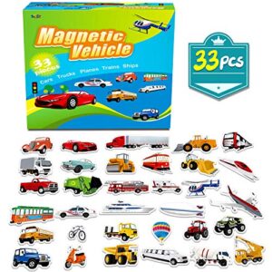 spritegru 33 pcs vehicle foam magnets for toddlers kids, perfect for preschool learning (land air ocean all included)