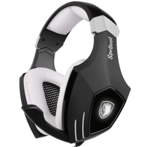 sades a60/omg gaming headset over ear stereo surround sound heaphones with microphone noise isolating volume control led light for pc & mac (white/black)