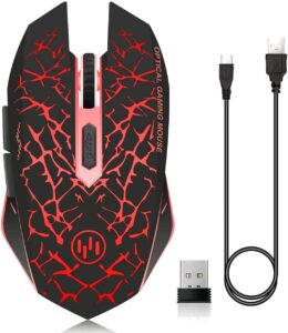 vegcoo c12 wireless gaming mouse,rechargeable mice silent click cordless mouse with 6 buttons pc gaming mice advanced technology with 2.4ghz up to 2400dpi for pc laptop (red)