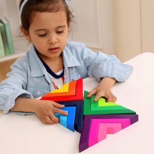 Lewo Wooden Rainbow Stacking Game Stacker Geometry Building Blocks Creative Nesting Educational Toys Kids Toddlers (Rainbow Stacking Game)