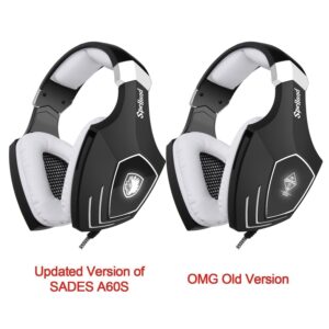 SADES A60/OMG Gaming Headset Over Ear Stereo Surround Sound Heaphones With Microphone Noise Isolating Volume Control LED Light For PC & MAC (White/Black)