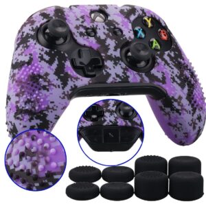 9cdeer 1 piece of studded customize digital camo silicone cover skin sleeve case 8 thumb grips for xbox one/s/x controller purple compatible with official stereo headset adapte