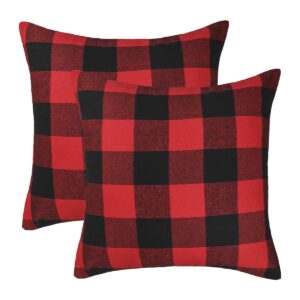 4th emotion set of 2 christmas buffalo check plaid throw pillow covers cushion case polyester for farmhouse home decor red and black, 18 x 18 inches