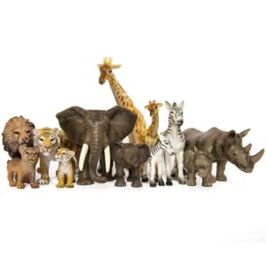 sb toys premium realistic safari zoo wild animals set (12 piece) - parent and baby zoo animals, safari animals, jungle animals, african animals - educational child development toy - animal toy figures