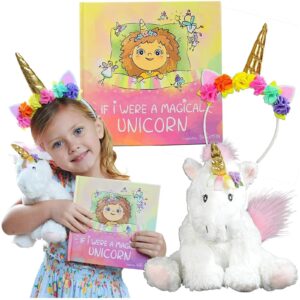 tickle & main 3-piece book and stuffed animal set with colorful unicorn headband, magical unicorn storybook & unicorn stuffed animal for girls 3 years old & above - stuffed animal with book