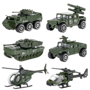 shellvcase diecast military vehicles, 6 pack army toys assorted alloy metal model cars tank,helicopter,panzer,anti-air vehicle playsets gift for boys kids age 6 7 8 9 10