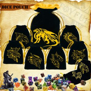 TOYFUL 6 Sets Double-Colors DND Dice Polyhedral Dungeons and Dragons DND RPG MTG Table Game Dice Bulk with Seven Free Drawstring Bags and D&D Dice Tower Gift Package Black